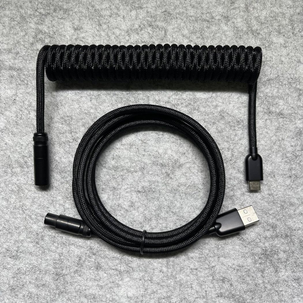 Triple Black Mini XLR Mechanical Keyboard Coiled Cable - CLS Tech